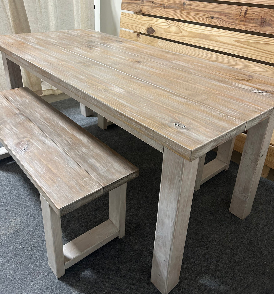 Farmhouse Table with Benches, Whitewash, Special Walnut, Distressed Wh ...