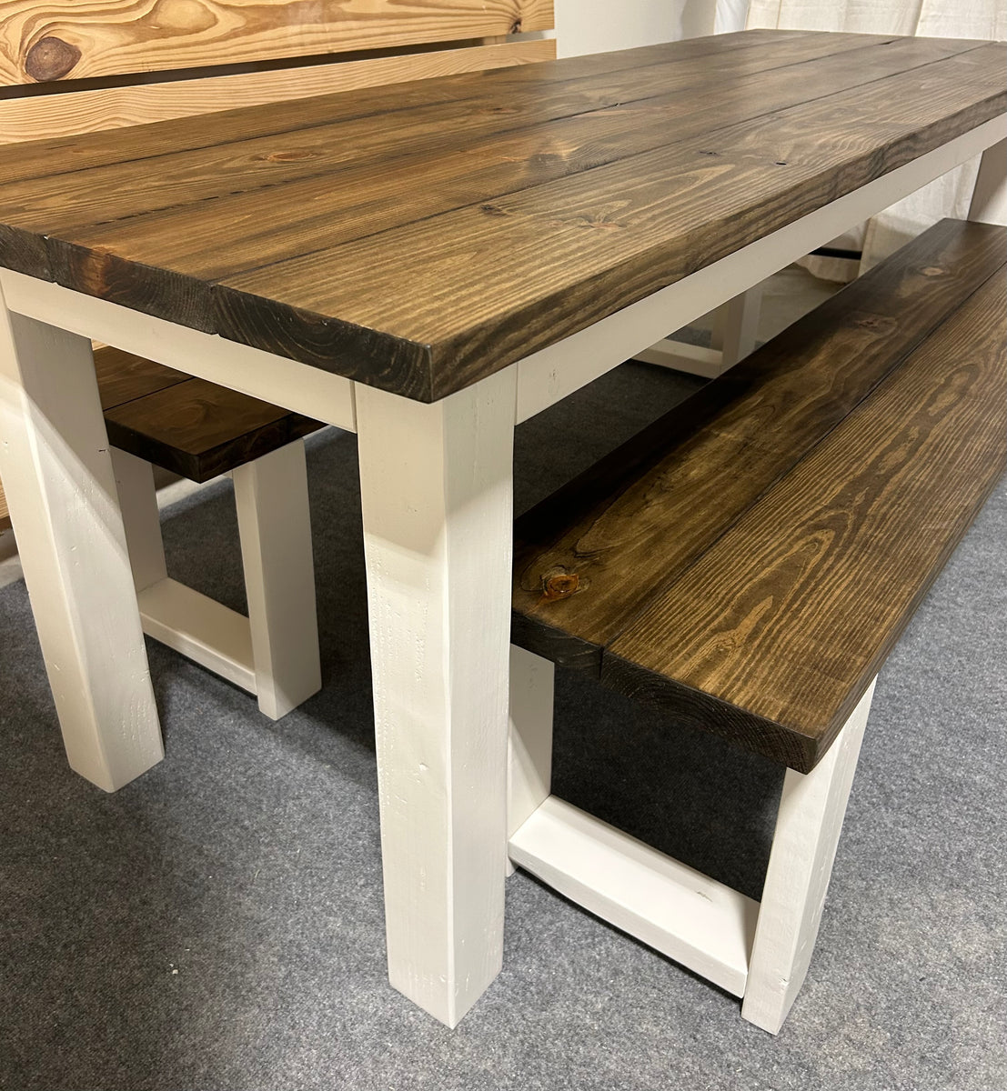 Narrow Farmhouse Table, Rustic Farmhouse Table with Benches, Espresso ...