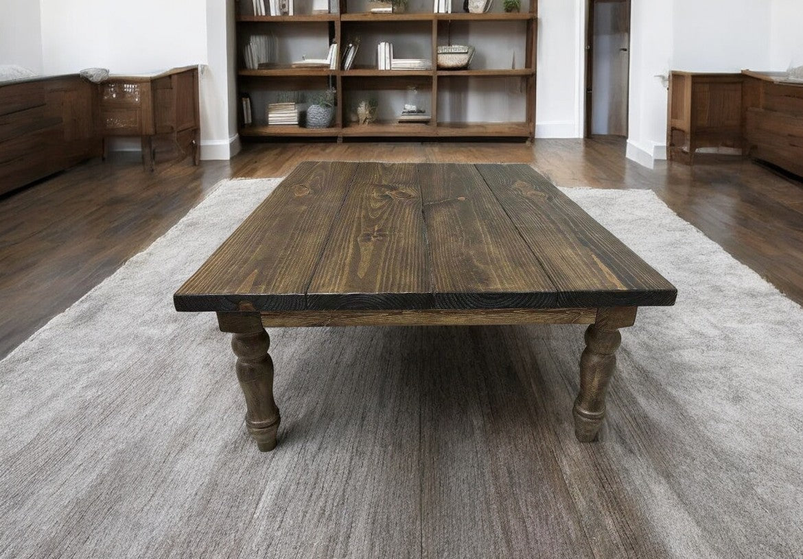 Large Square Farmhouse Coffee Table: Dark Walnut Turned Legs – Curbside ...