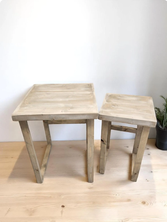 Nesting End Tables Table - Gray Whitewash - Living Room Wood Furniture ...