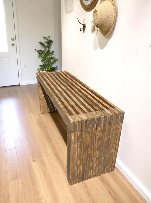 Modern Slatted Wood Bench – Entryway, Mudroom, or Foyer – Curbside ...