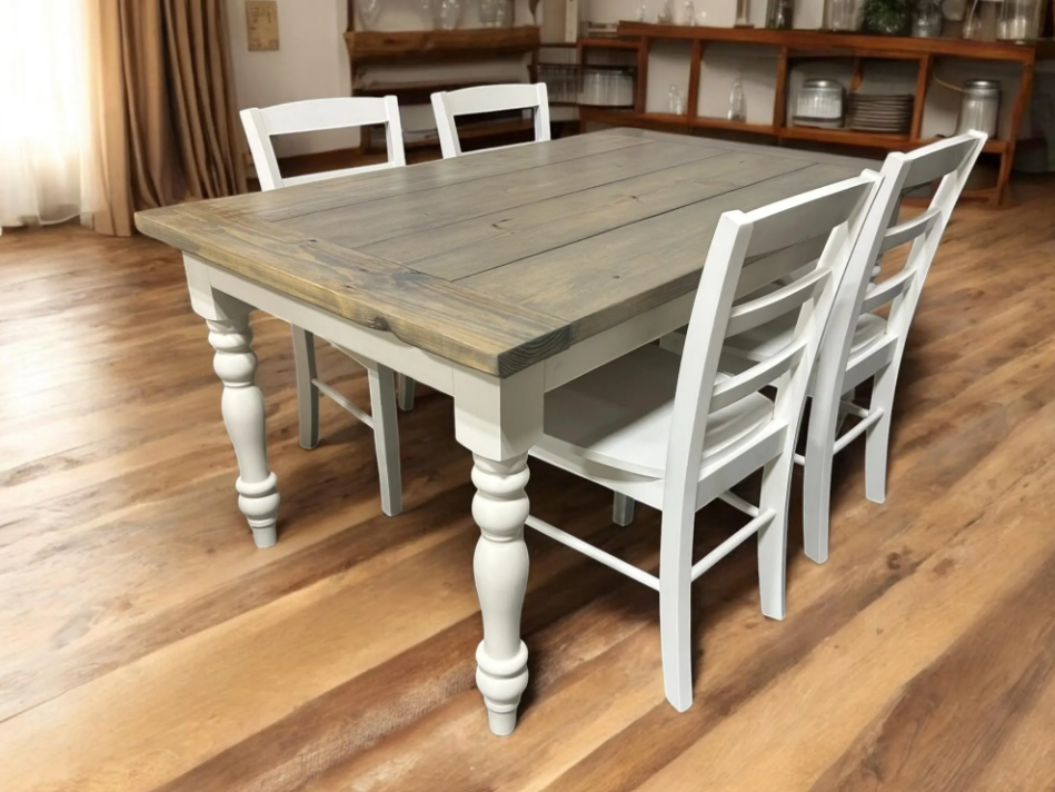 7ft Modern Farmhouse Dining Table with Chair Set (Classic Gray, White ...