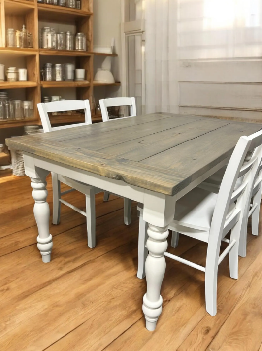 7ft Modern Farmhouse Dining Table with Chair Set (Classic Gray, White ...