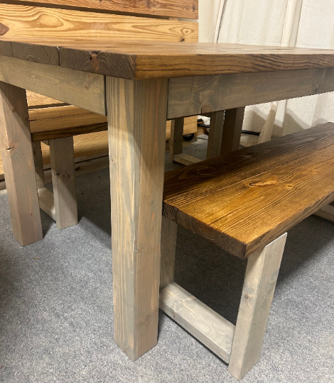 5-Foot Dining Table - With Benches - Modern Farmhouse Style - Gray, Pr ...