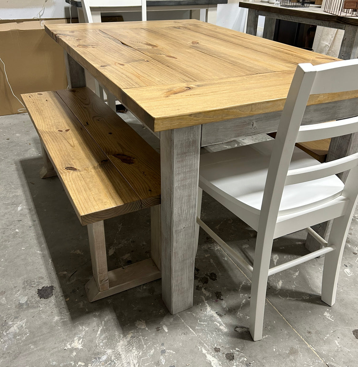 5ft Classic Farmhouse Table with Benches, Chairs, and Breadboards (Spe ...