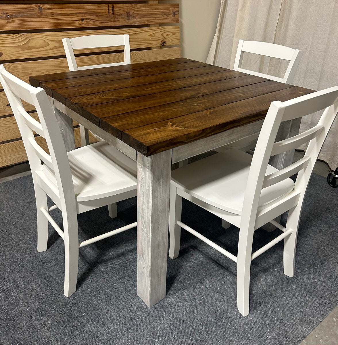 Square Farmhouse Table, Rustic Farmhouse Table, Dining Set with Stools ...