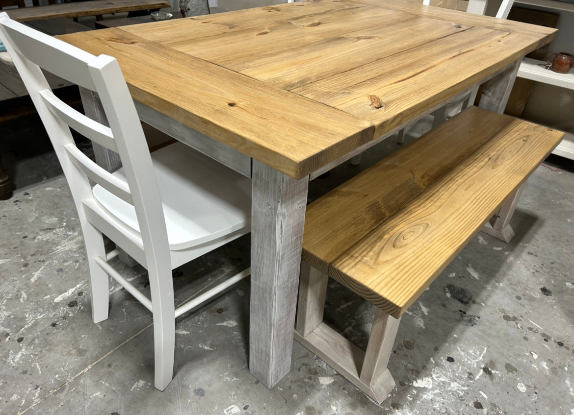 5ft Classic Farmhouse Table with Benches, Chairs, and Breadboards (Spe ...