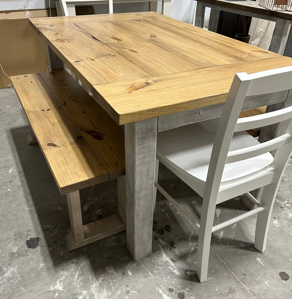 5ft Classic Farmhouse Table with Benches, Chairs, and Breadboards (Spe ...