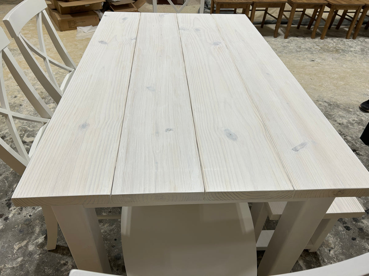 5ft Classic Farmhouse Table with Bench and Chairs (White) – Curbside ...